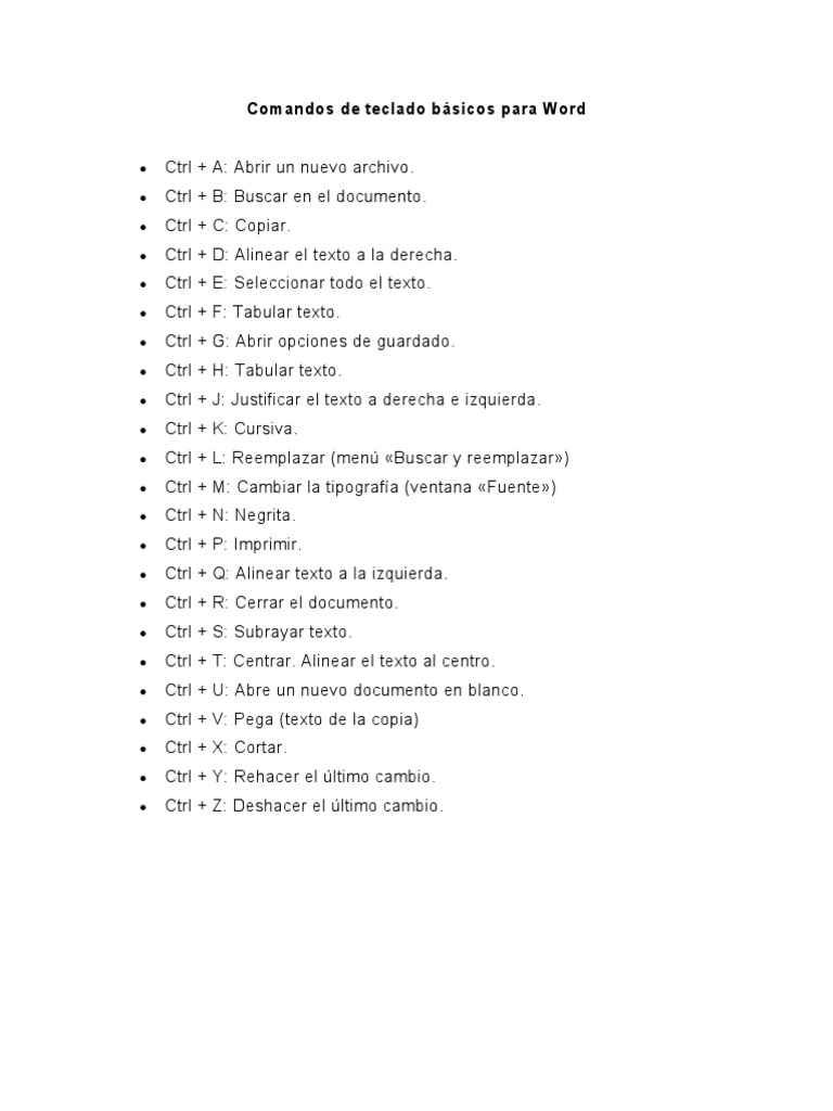Comandos de Teclado Básicos para Word | PDF