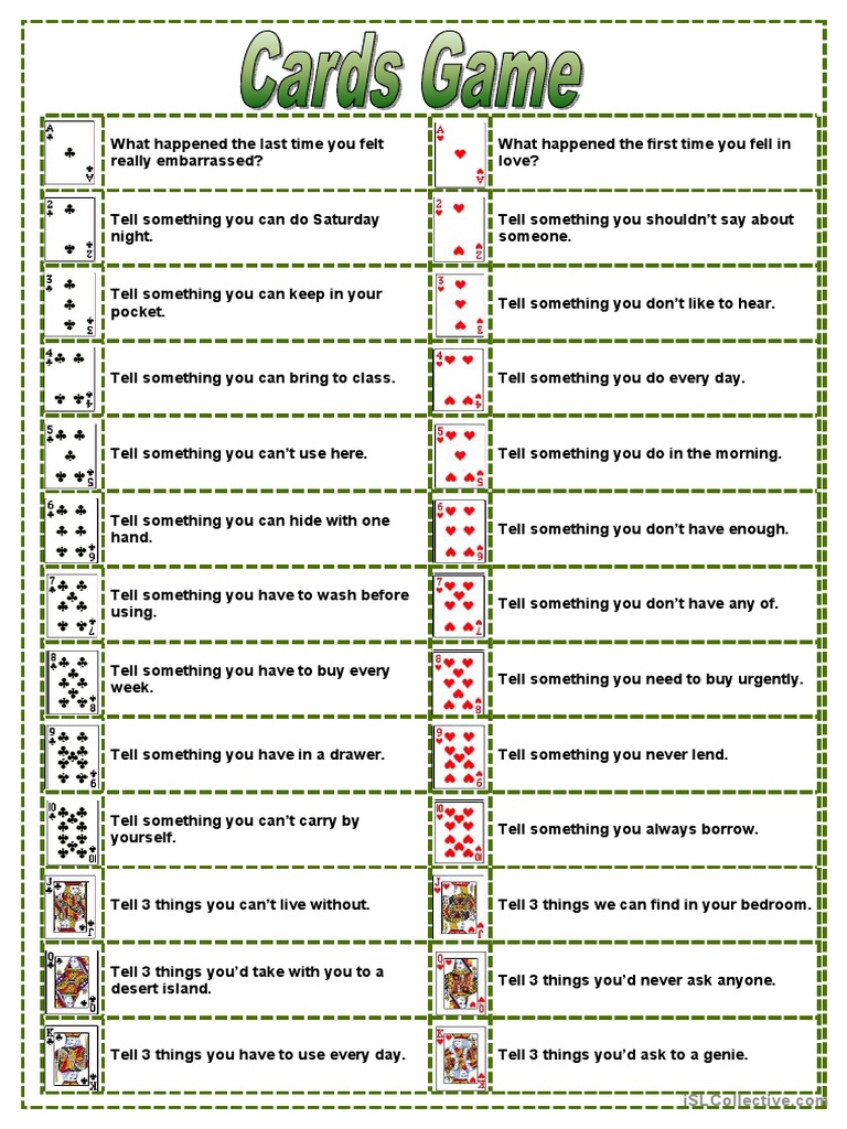 Cards Speaking Game Pdf
