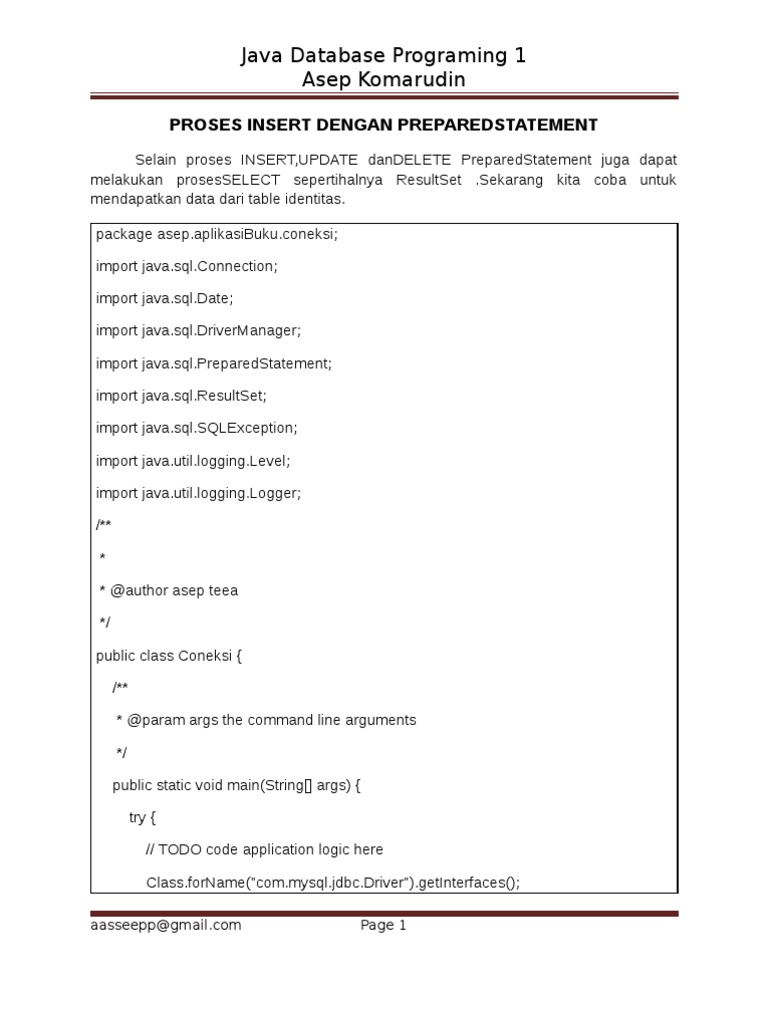 Java Database Programing 1 Asep Komarudin: Proses Insert Dengan Preparedstatement | PDF