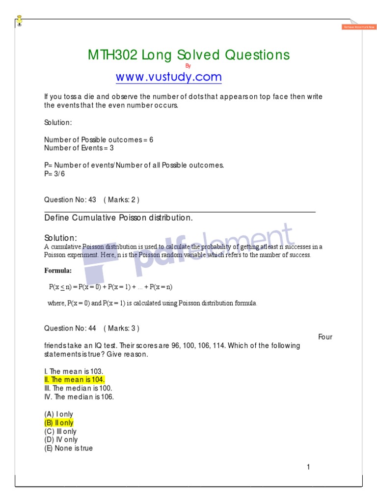 MTH302 Midterm Solved Subjective With Reference by Uzair | PDF | Regression Analysis | Poisson ...