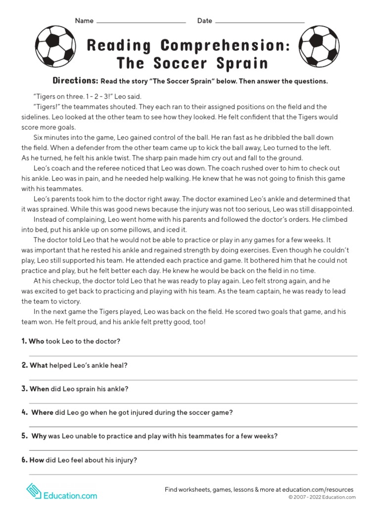 Reading Comprehension The Soccer Sprain | PDF | Association Football