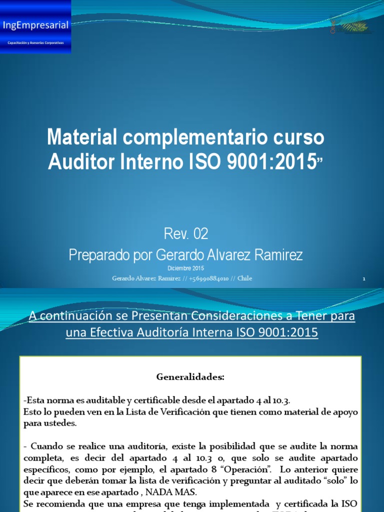 Material Complementario Curso Auditor ISO 9001 Rev 02 | Descargar gratis PDF | Calidad ...