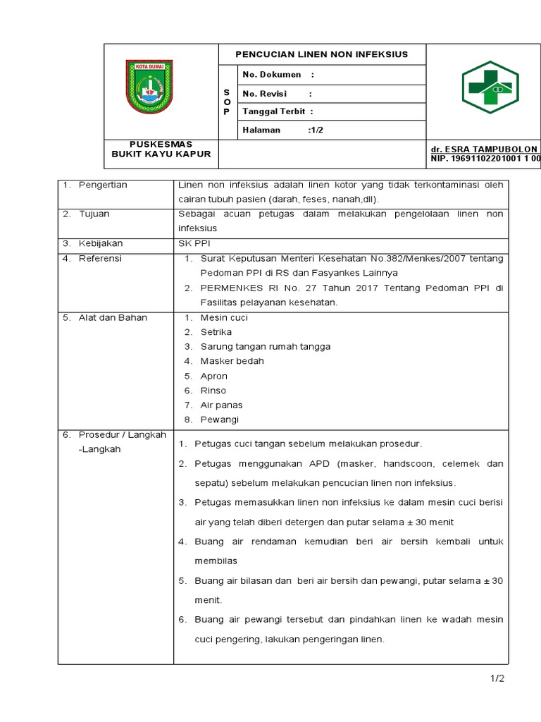 SOP PENCUCIAN LINEN NON INFEKSIUS - Copy | PDF