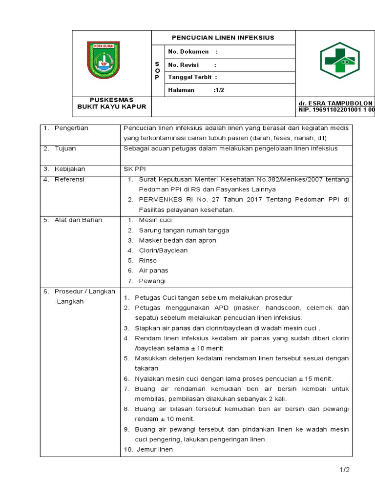Sop Pencucian Linen Infeksius | PDF | Kesehatan Holistik