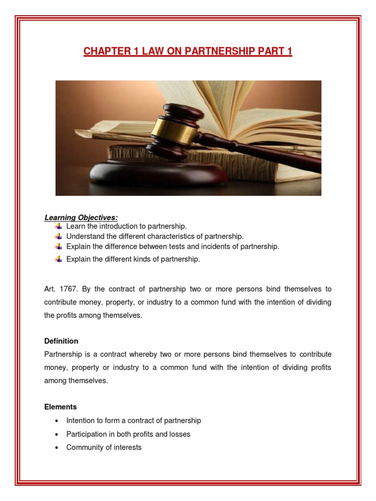Chapter 1 Law On Partnership Pdf Partnership Limited Partnership