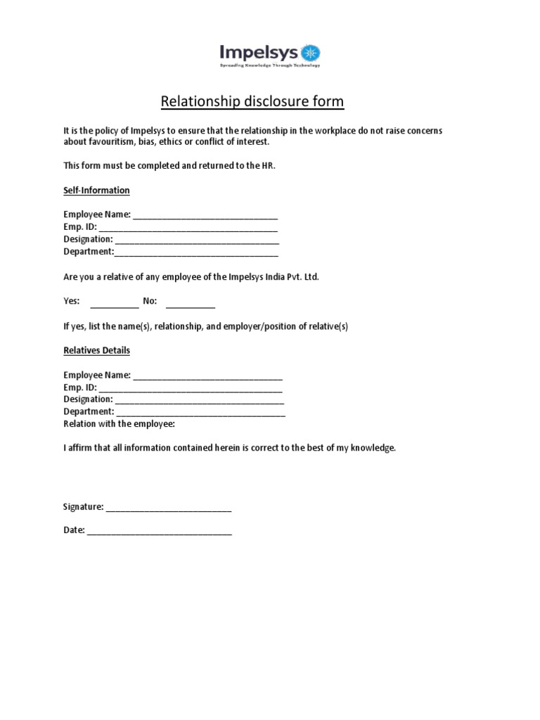 Workplace Relationship Disclosure Form | PDF