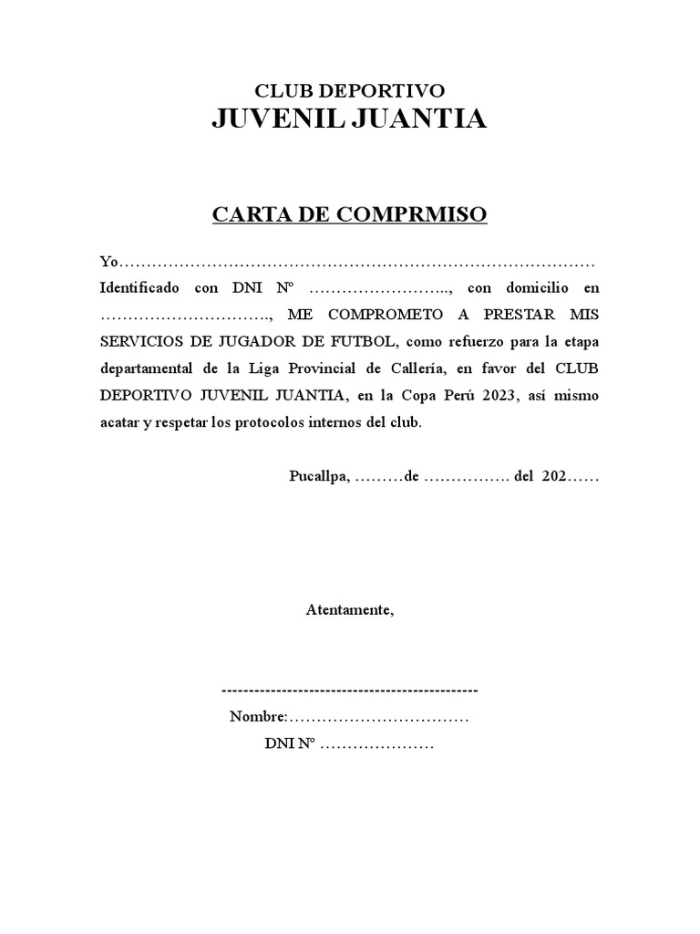 Club Deportivo Carta de Compromiso | PDF