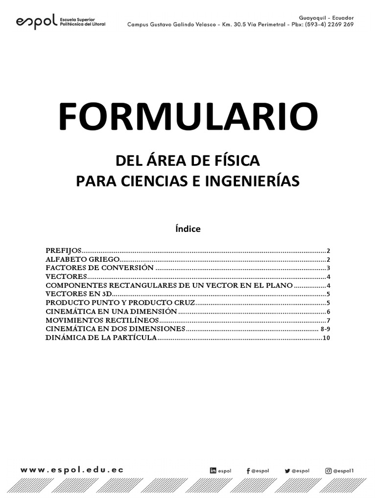 Formulario de Física | PDF | Aceleración | Cinemática