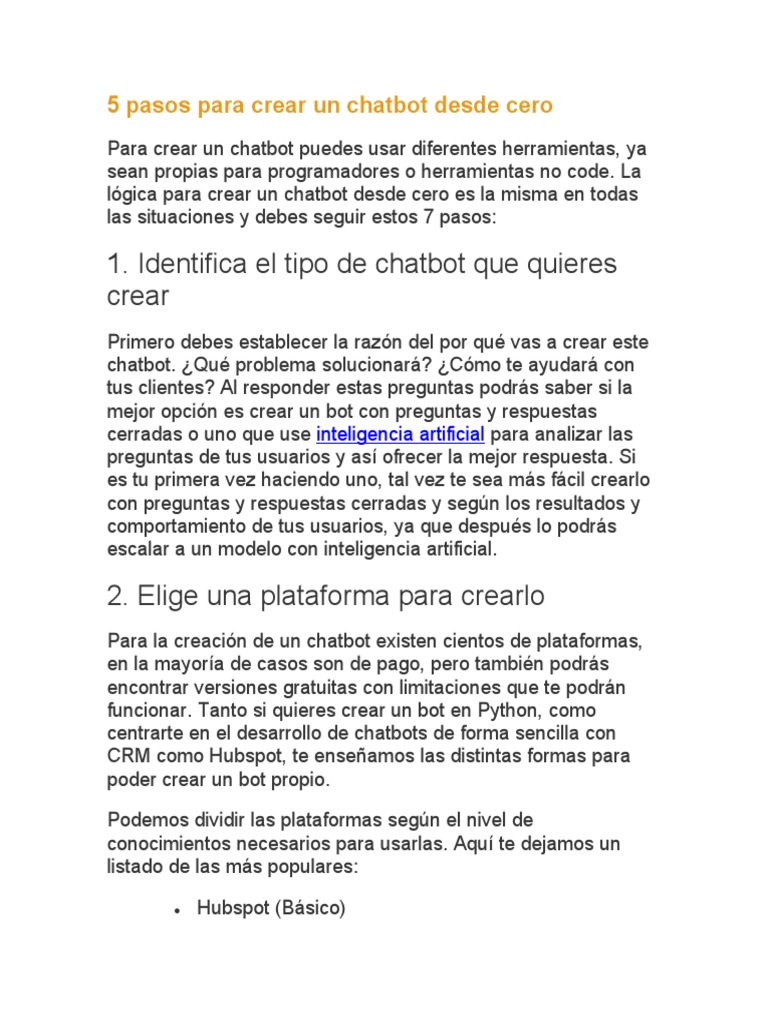 5 Pasos para Crear Un Chatbot Desde Cero | PDF | Tecnologías de la ...
