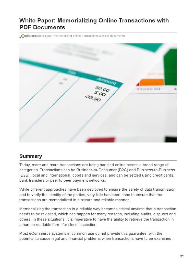 White Paper Memorializing Online Transactions With PDF Documents | PDF | Databases | Database ...