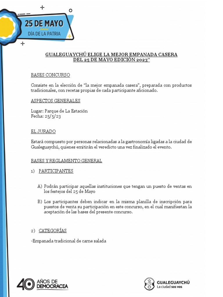Concurso Mejor Empanada Del 25 de Mayo Edición 2023 | PDF | Alimentos ...