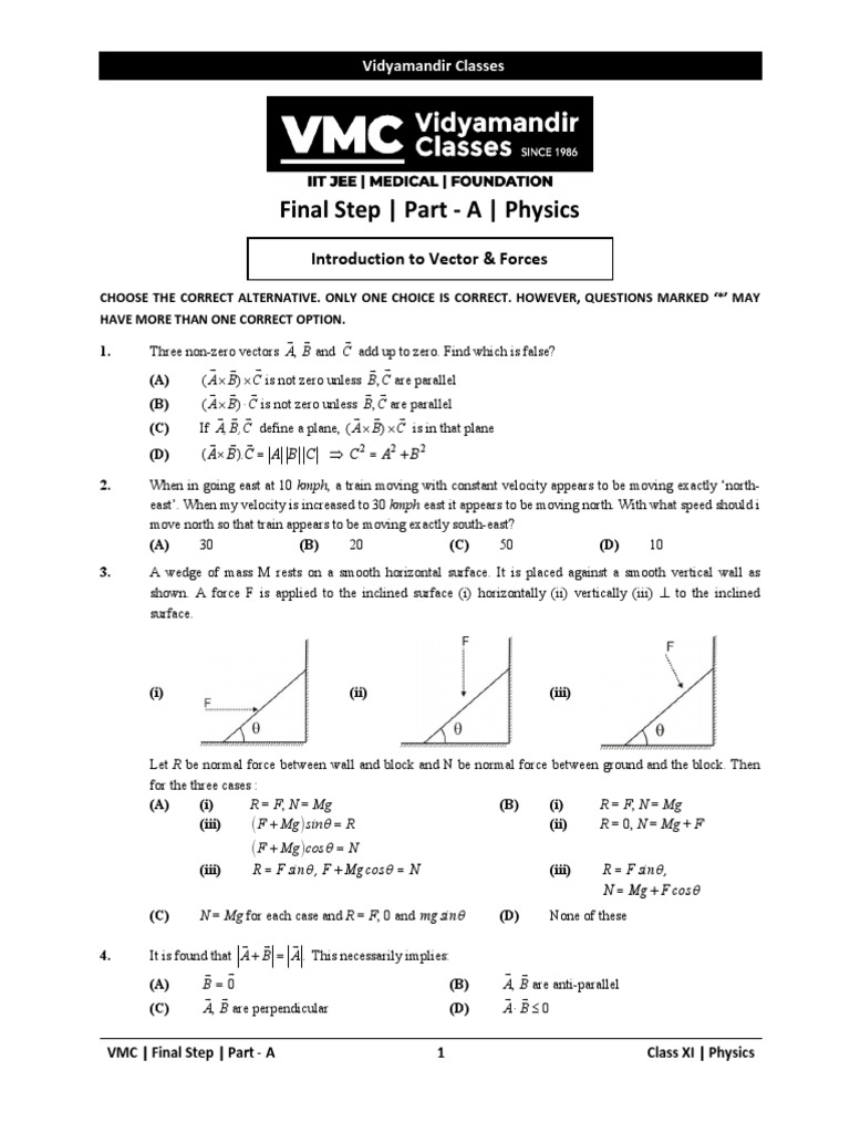 Class XI Physics Vector Quiz | PDF | Acceleration | Velocity