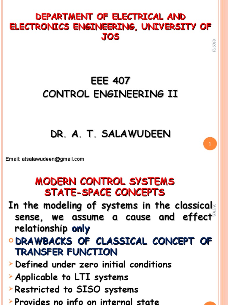 Eee 407 Control Engineering II | PDF | Electric Motor | Mathematics