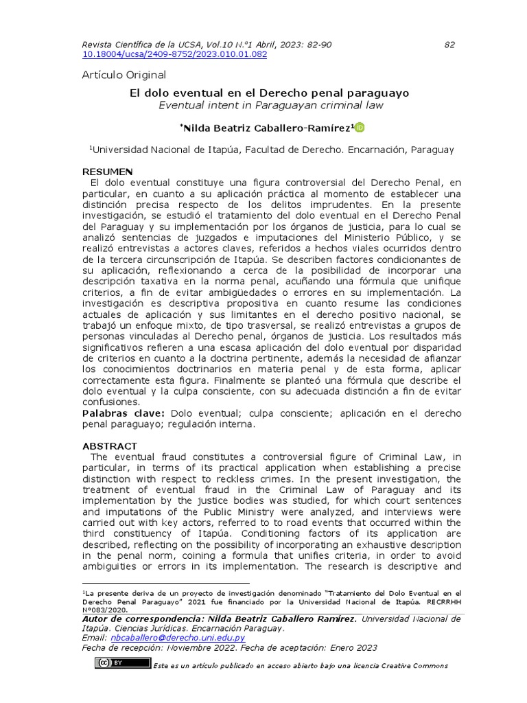 Dolo eventual en el Derecho Penal paraguayo | PDF | Intención (Derecho ...