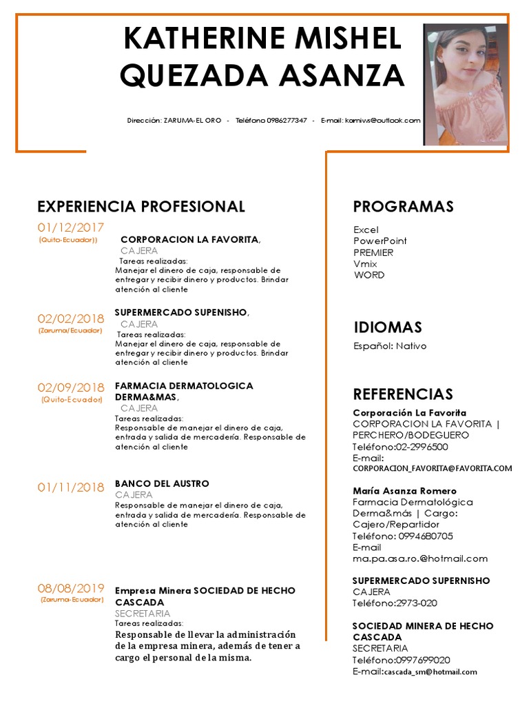 Hoja de Vida Mishel | PDF | Dinero | Bancario