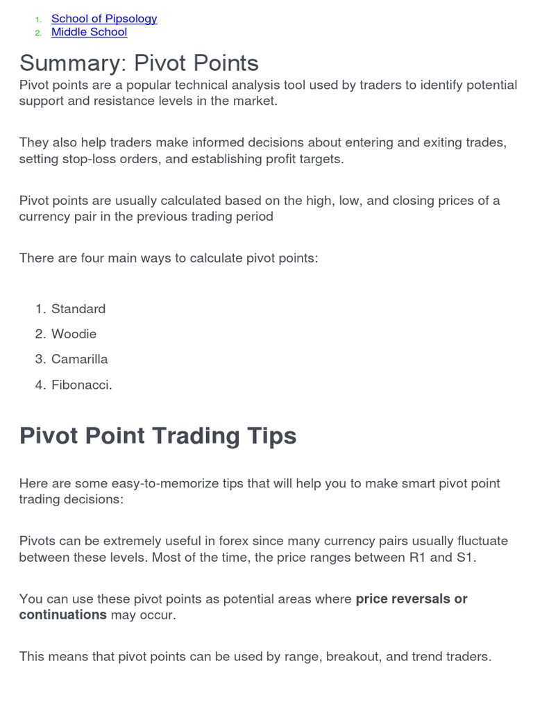Summary - Pivot Points | PDF | Technical Analysis | Investing
