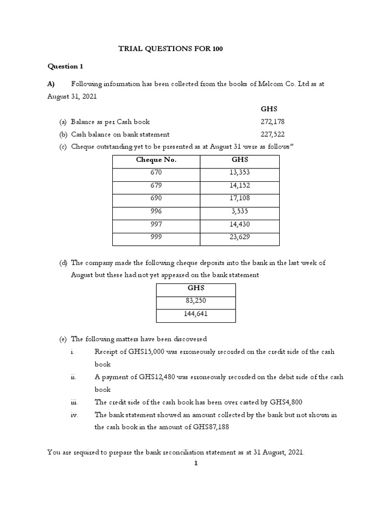 Trial Questions For 100 | PDF | Debits And Credits | Equity (Finance)