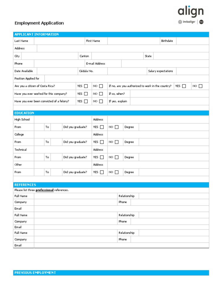 Align Technologies Application Form | PDF
