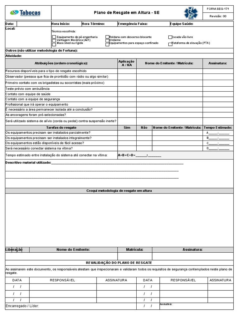 Form - SEG-171 - Plano de Resgate em Altura - SE - Rev.00 | PDF