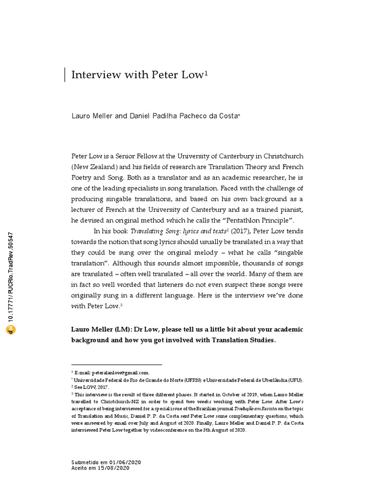 Interview with Peter Low on Song Translation | PDF | Translations | Vowel