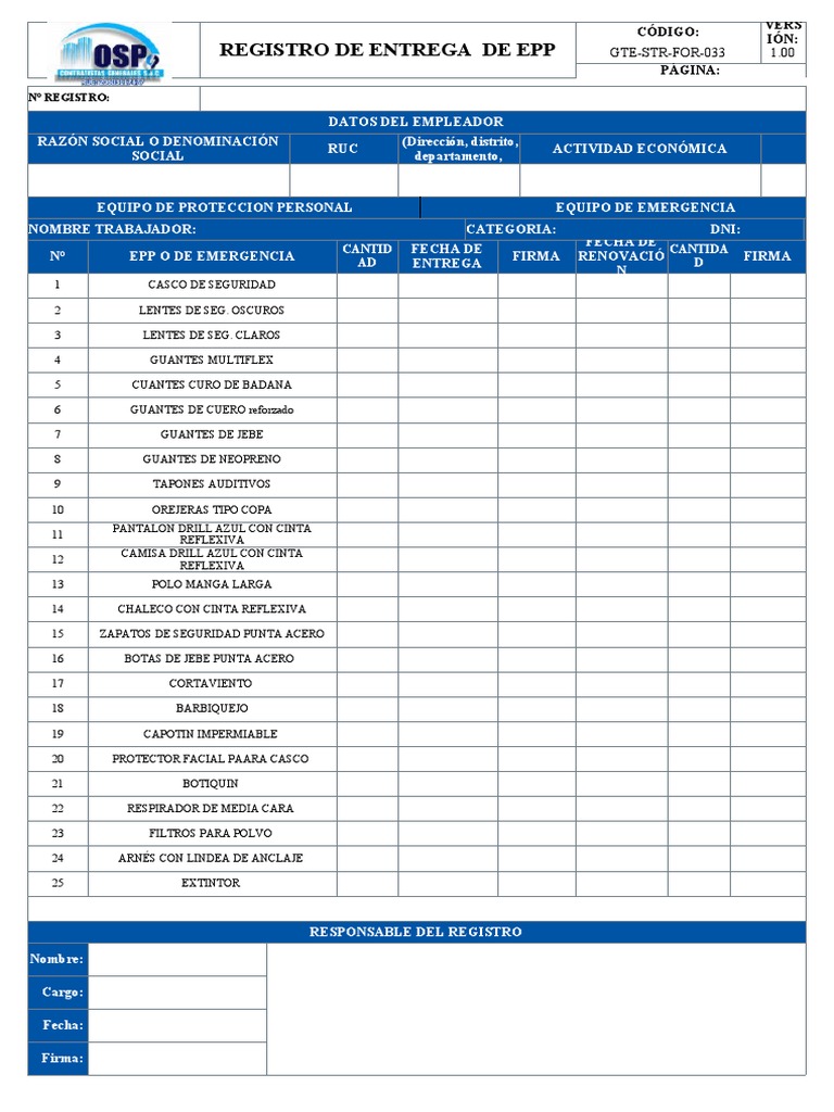 Registro Entrega de Epp | PDF