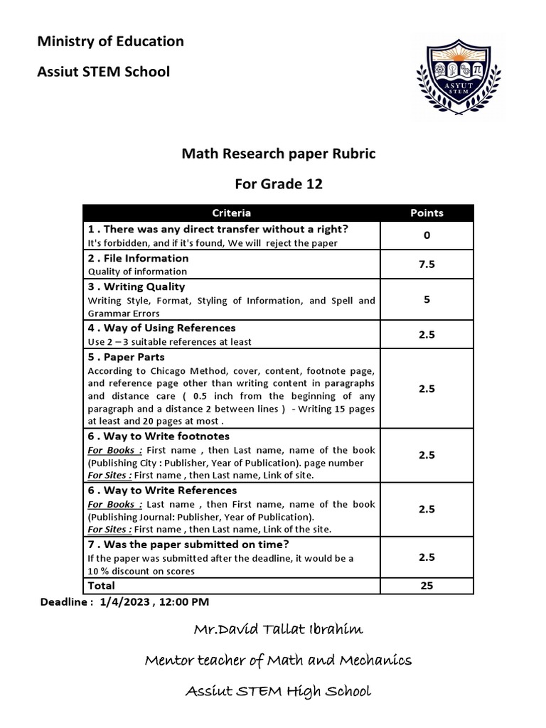 Math and Mechanics Research paper Rubric | PDF