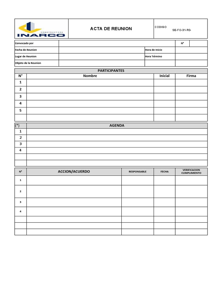 Se-Fo-31-R0 - Acta de Reunion | PDF Se-Fo-31-R0 - Acta de Reunion | PDF
