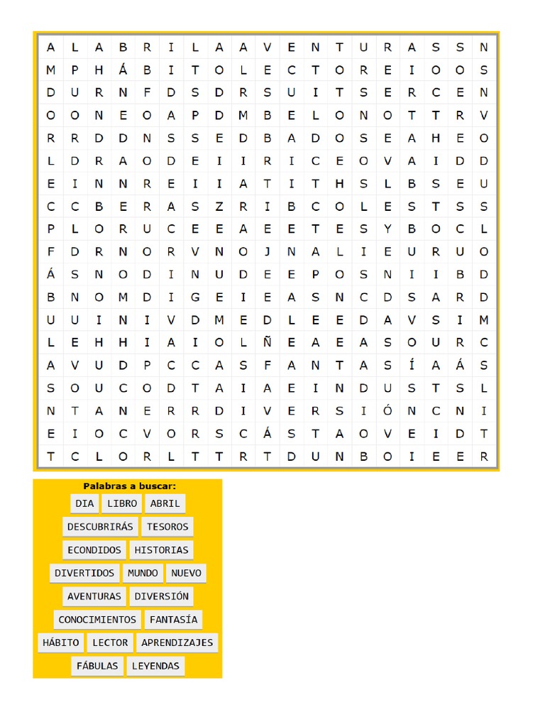 Sopa de Letras Dia Del Libro | PDF