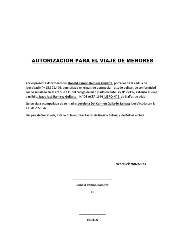Autorización para El Viaje de Menores | PDF