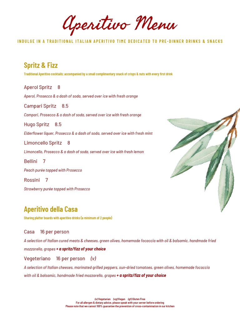 Aperitivo Menu | Download Free PDF | Pesto | Mozzarella