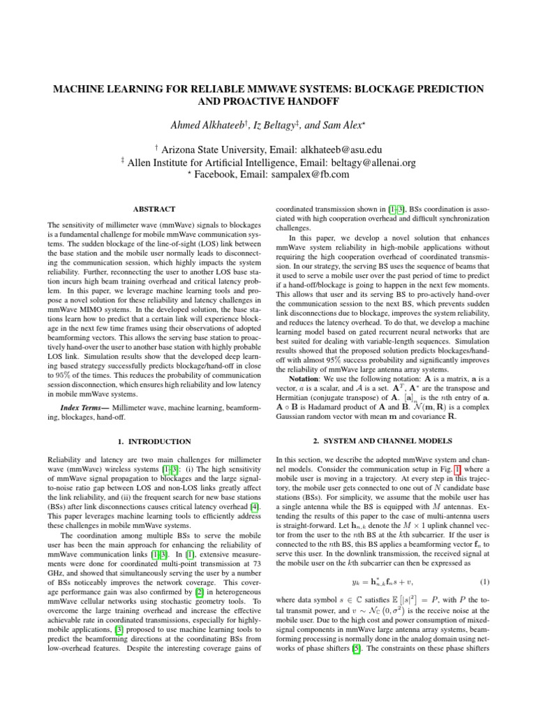 Machine Learning For Reliable Mmwave Systems Blockage Prediction And Proactive Handoff Pdf