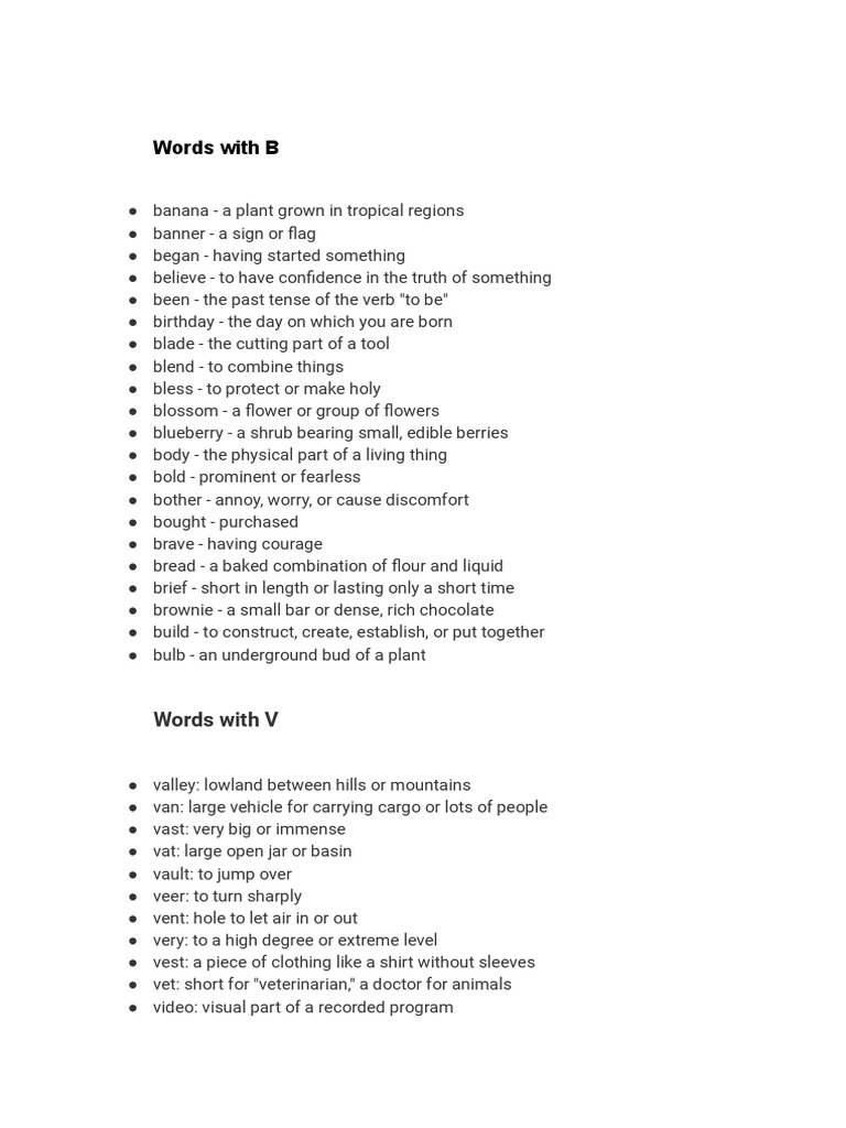 B and V Word List | PDF | Career & Growth | Wellness