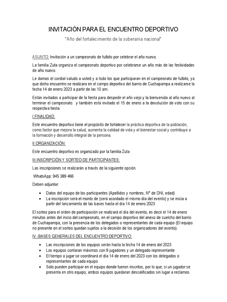 Invitación para El Encuentro Deportivo | PDF