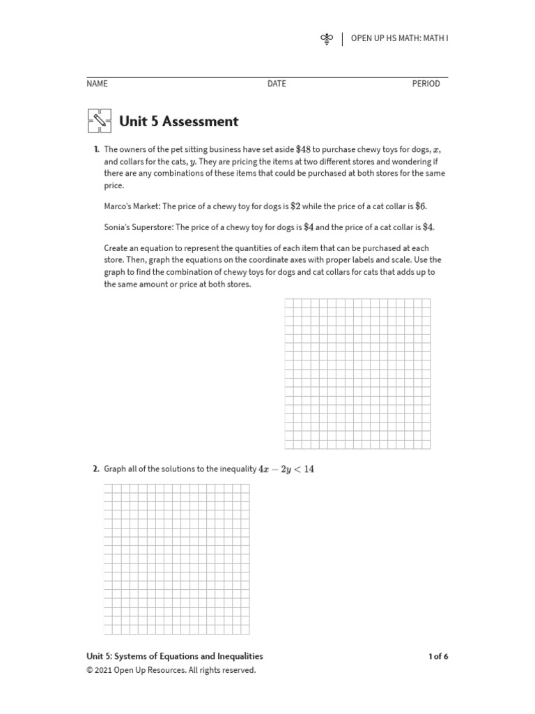 Integrated - Math 1.unit 5.unit Assessment | PDF | Equations | Algebra