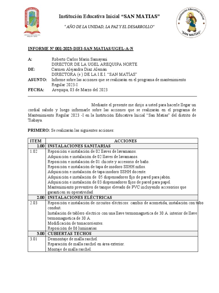 Informe 001 - Informe de Mantenimiento | PDF
