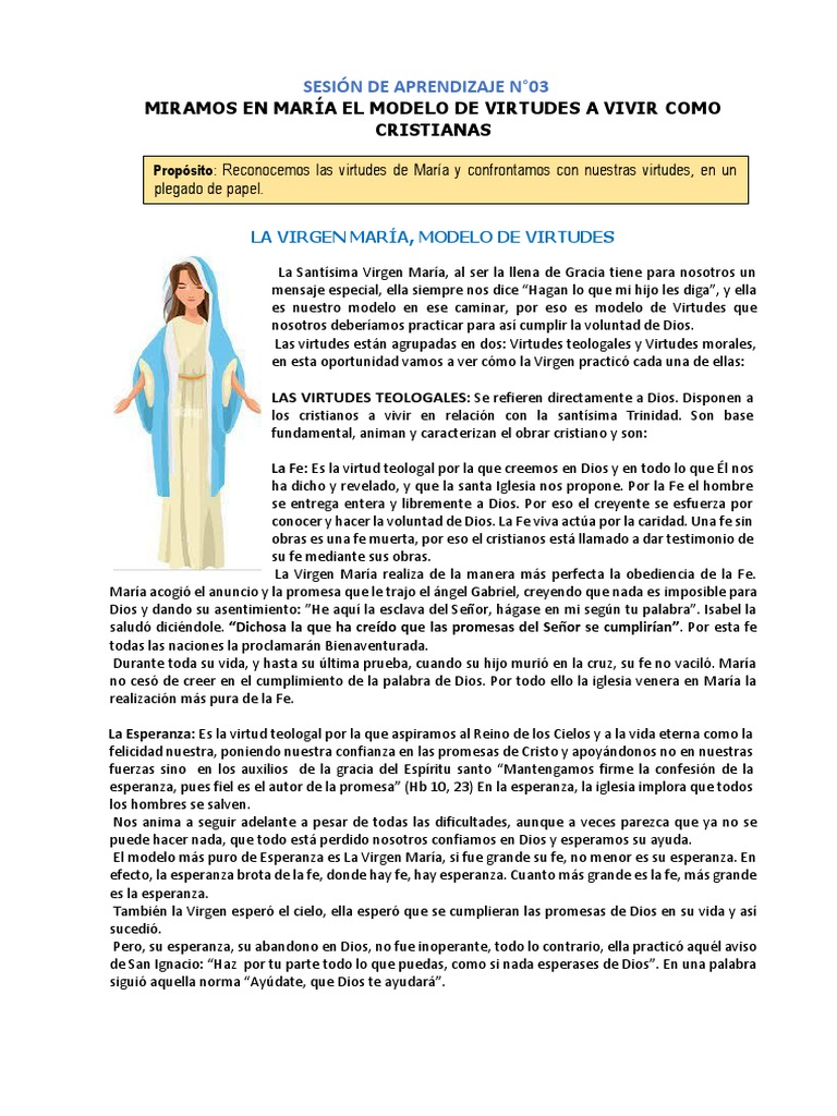 María, Modelo de Virtudes 4° 2023 | PDF | Fe | María, madre de Jesús