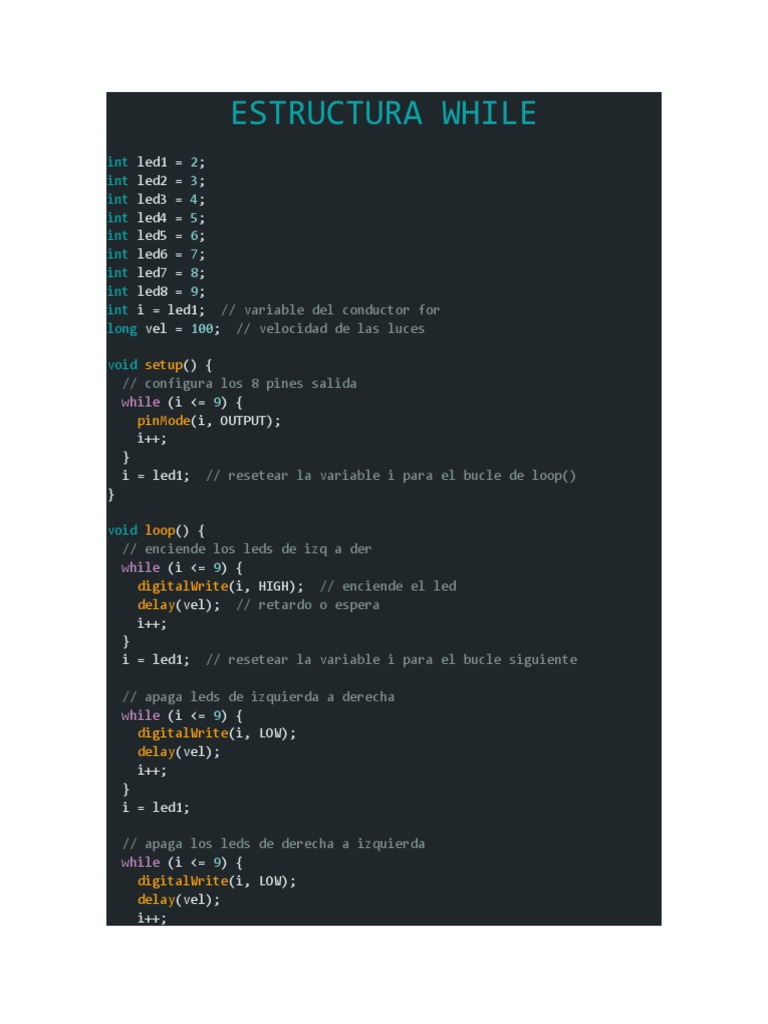 Control de LEDs con Estructura While y For | PDF | Informática