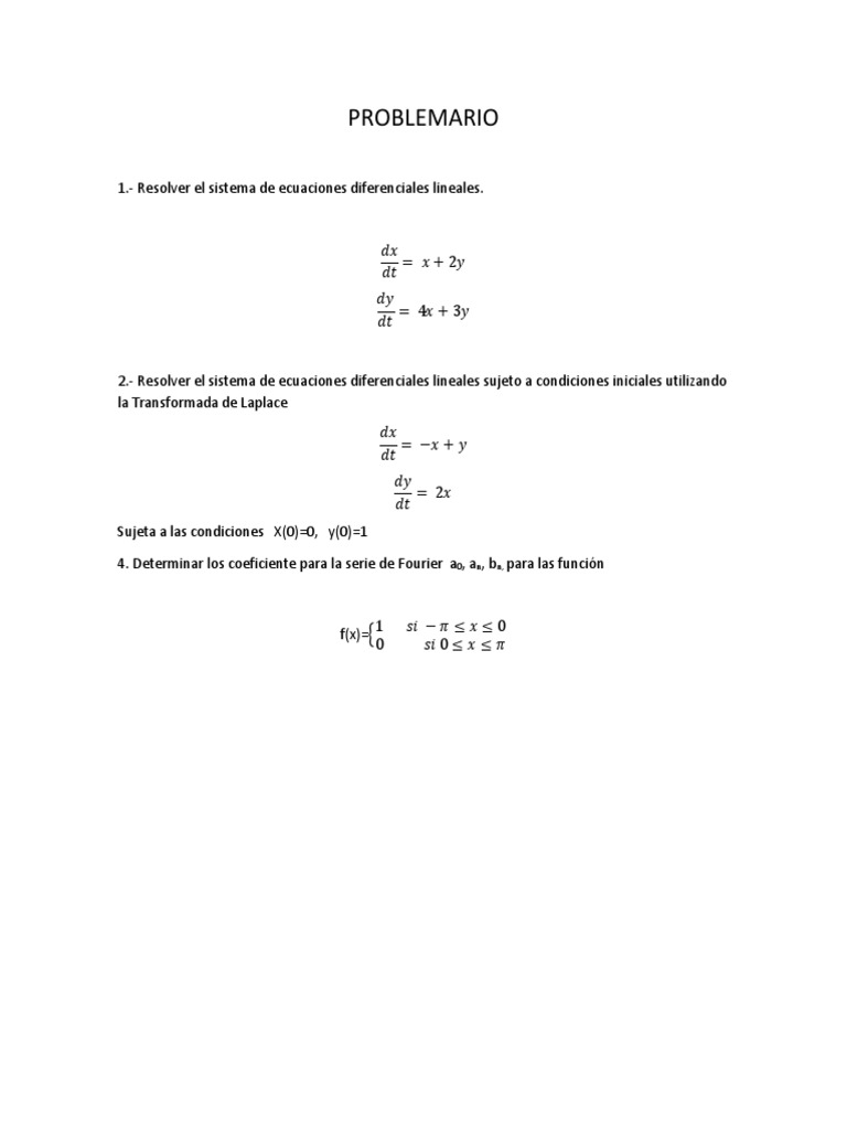 Problemario de Ecuaciones Diferenciales U4 U5 | PDF