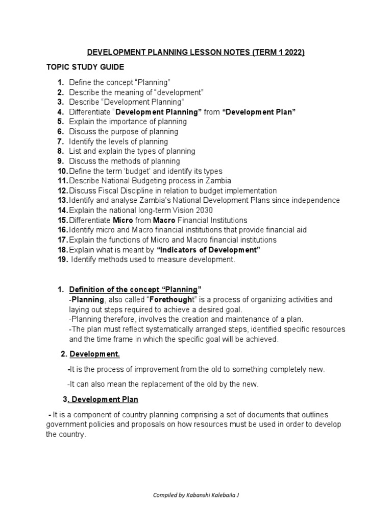 Development Planning - Lesson Notes | PDF | Budget | Government Budget