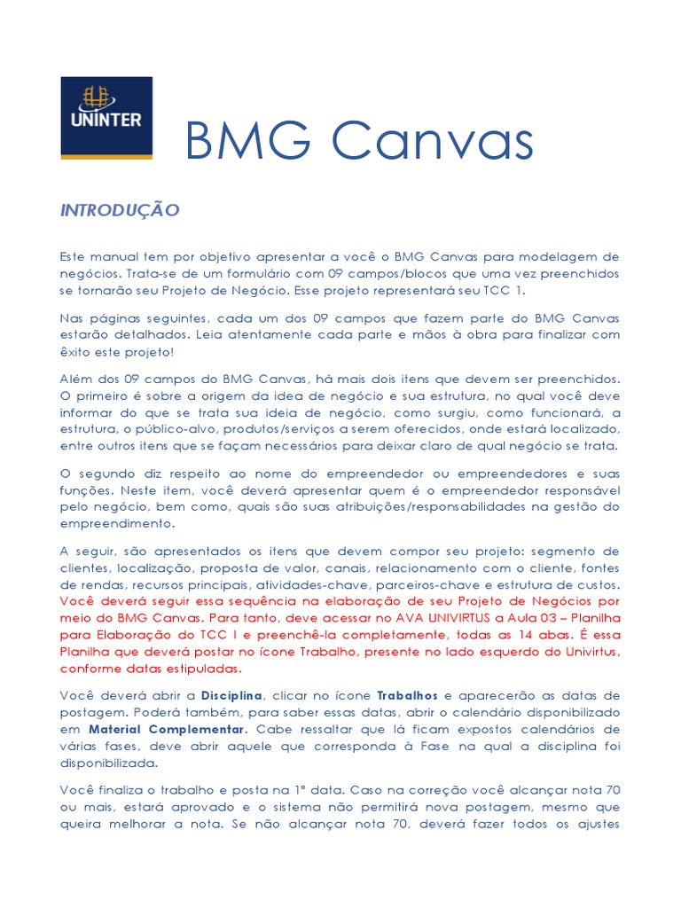 Manual BMG Canvas Versao 2021 | PDF | Marketing | Empreendedorismo
