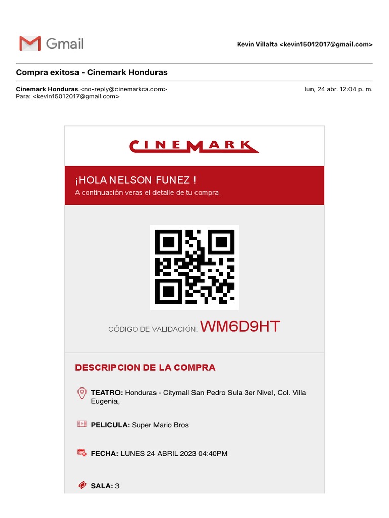Compra Exitosa - Cinemark Honduras | PDF