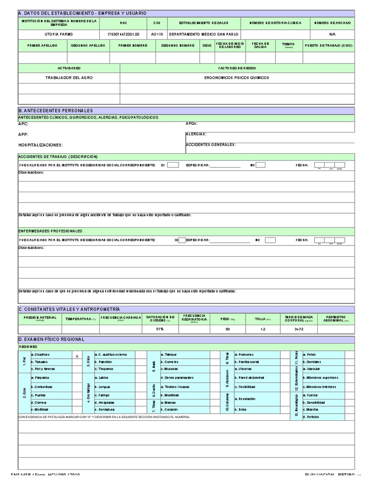 Formulario SNS-MSP Form. HCU 080. Evaluación de Retiro | PDF | Especialidades Medicas | Ciencias ...