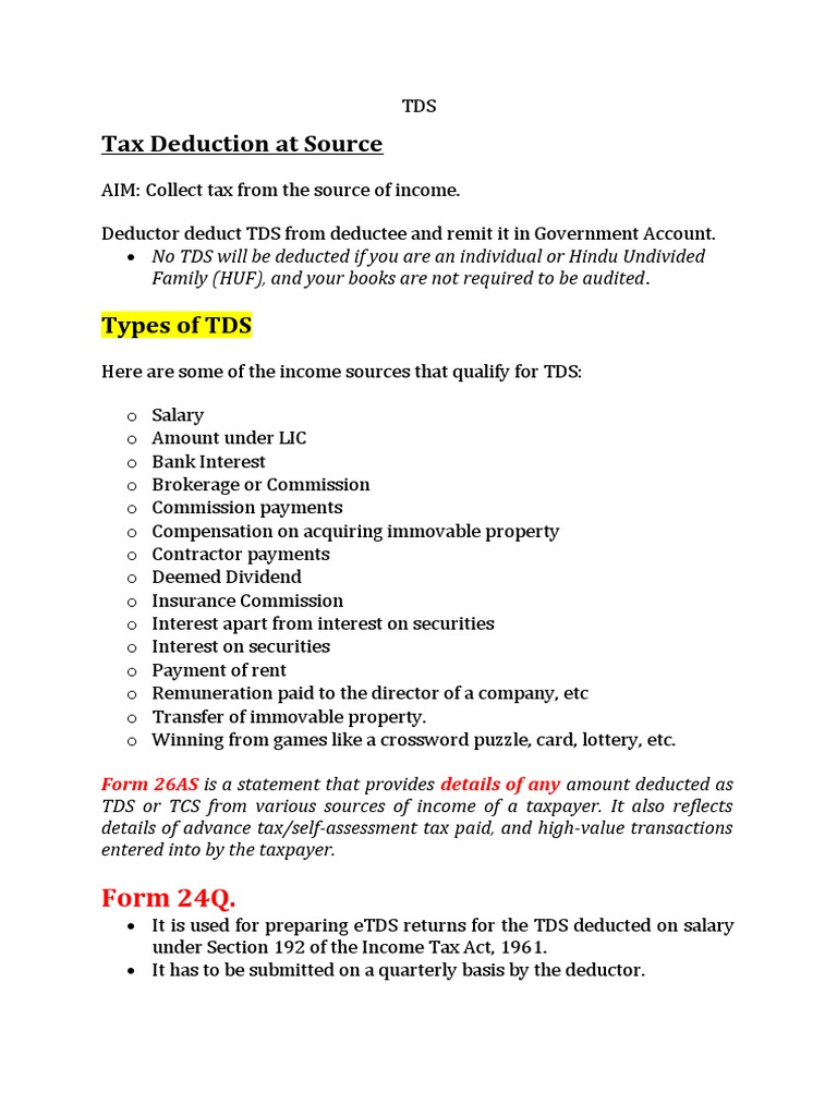 TDS Notes | PDF | Taxes | Payments