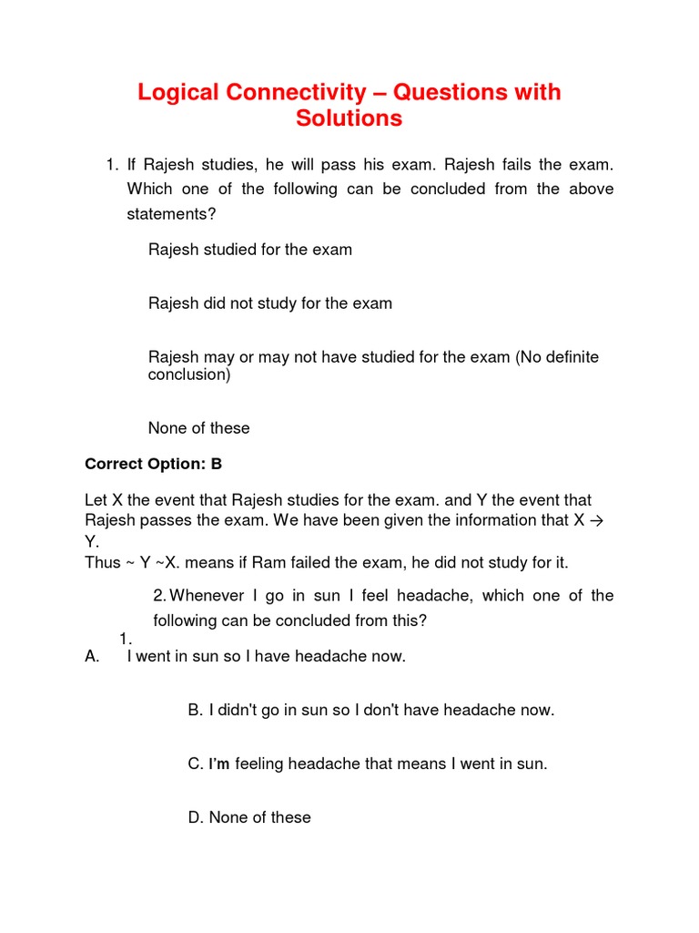 Logical Connectivity Q & A | PDF | Logic