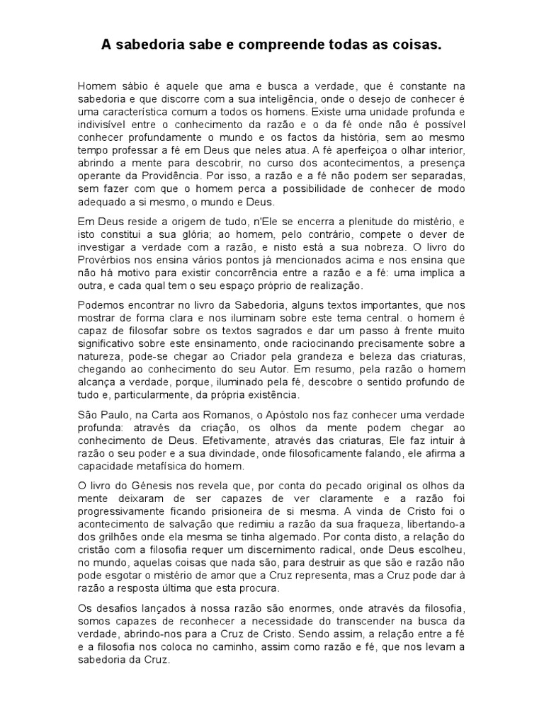 A Sabedoria Sabe e Compreende Todas As Coisas | PDF | Sabedoria | Fé