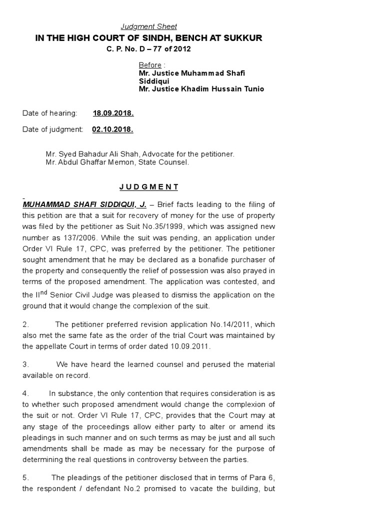 Amendment of Plaint Allowed in CPC Case | PDF | Lawsuit | Pleading