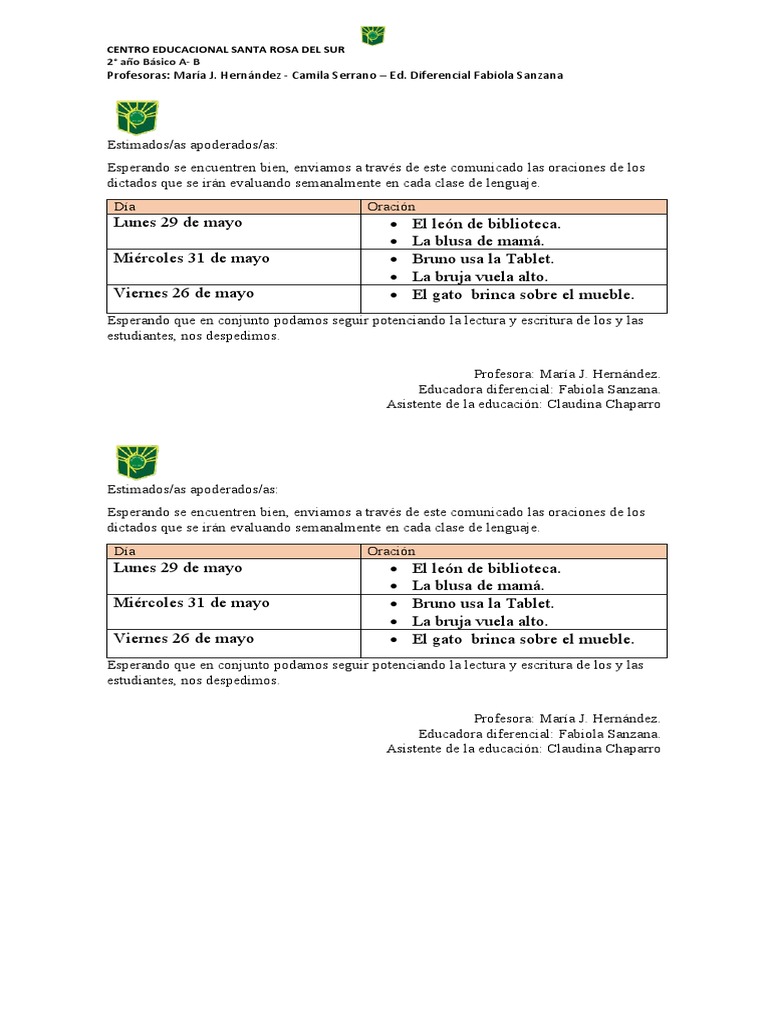 Dictado Oraciones Con BL BR Semana Del 29 Al 02 de Mayo | PDF