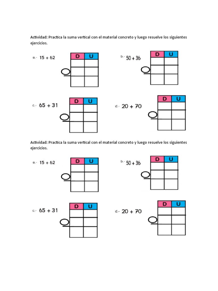 Sumas Verticales Actividad en Clases y en El Cuaderno | PDF