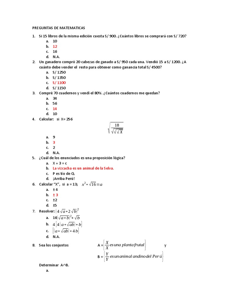 Preguntas de Matematicas | PDF