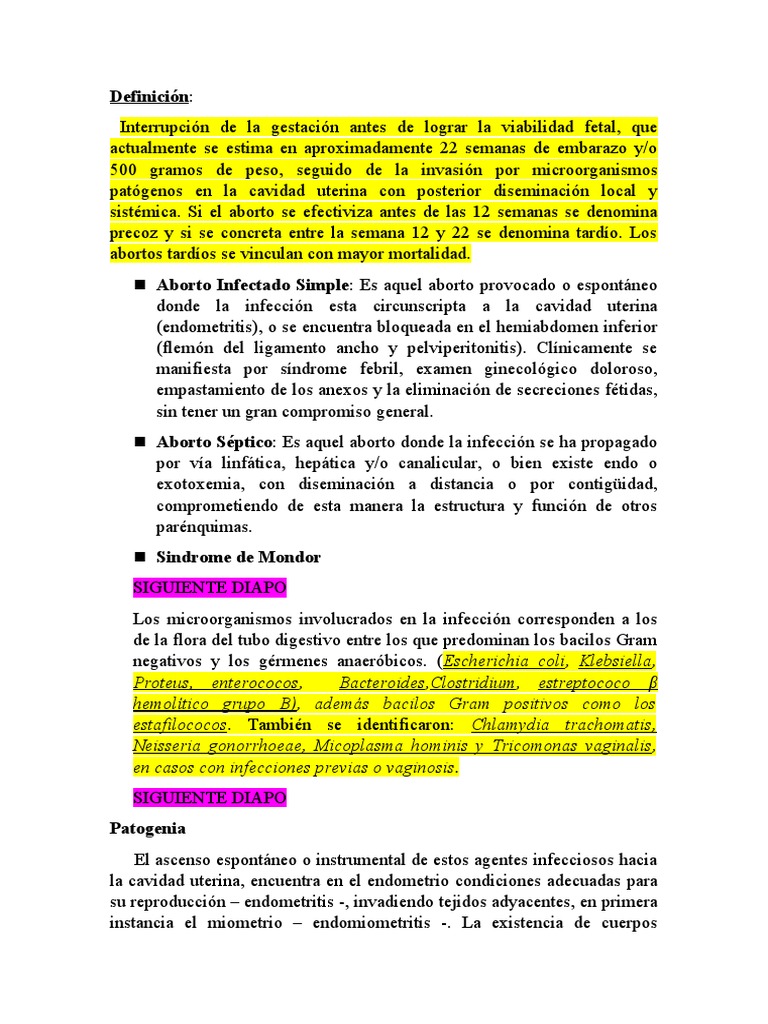 Aborto Infectado y Séptico: Definición y Patogenia | PDF | Placenta ...